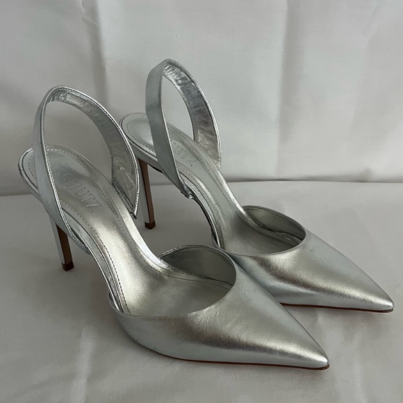 Shoes | Schutz Size 7 Silver Slingback Heels | Poshmark